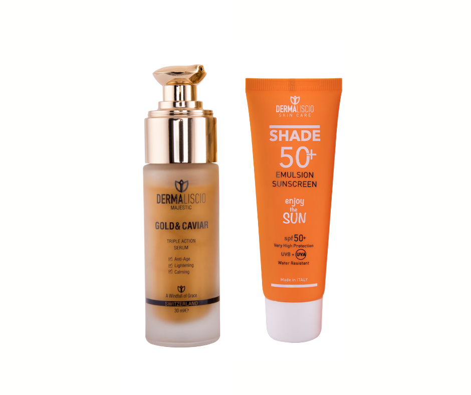 Dermaliscio Shade 50+ Sunscreen & Gold ir Caviar Triple Action Serum r ...
